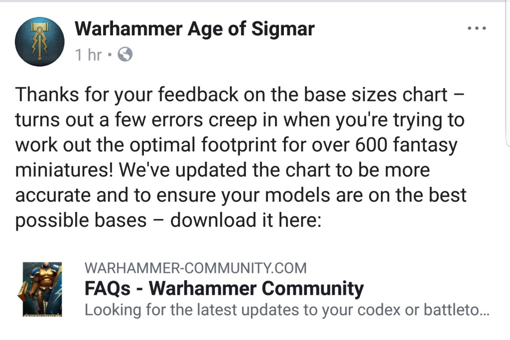 Age of Sigmar Recommended Base Sizes Revised – Sprues & Brews